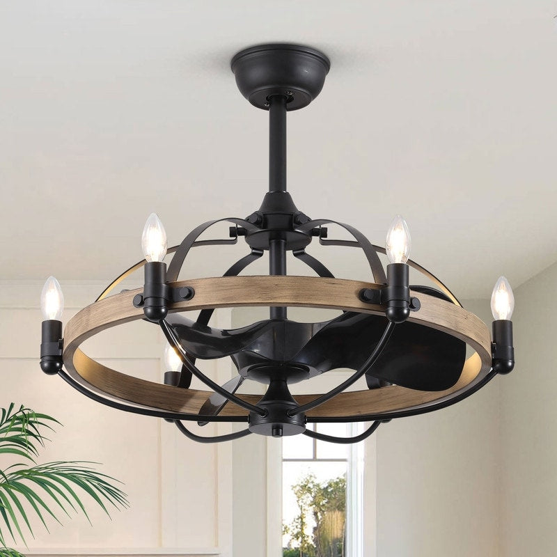 27-Inch Wood Grain Ceiling Fan with Light Remote Control 6-Light Wagon ...